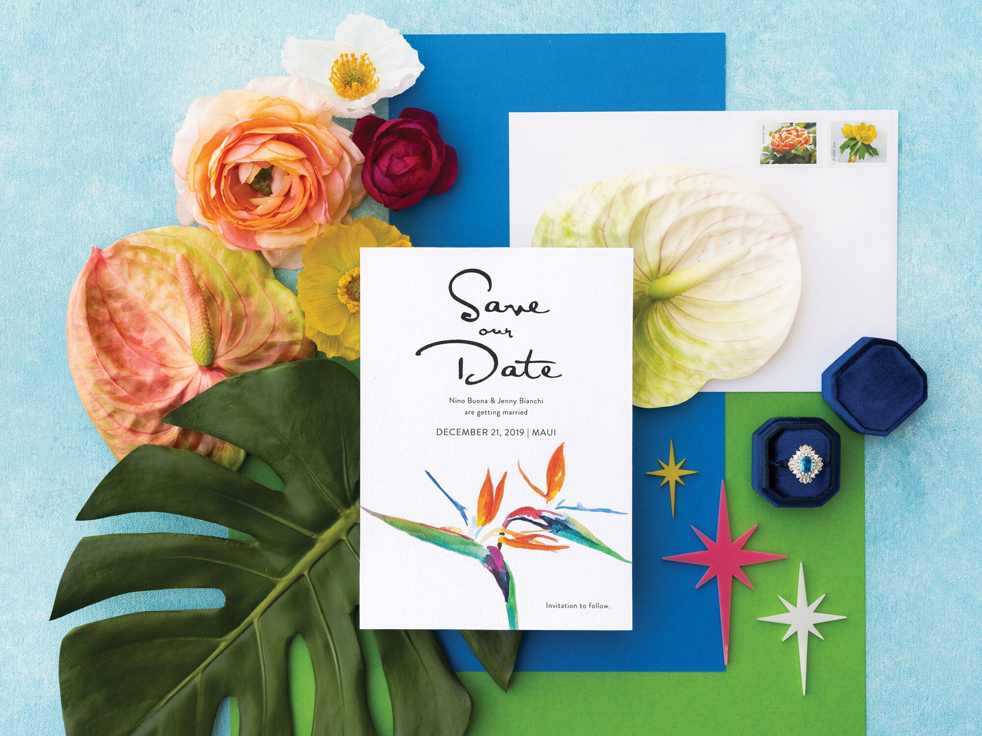 Bird of Paradise Watercolor Destination Wedding Save Our Date Colorful ...
