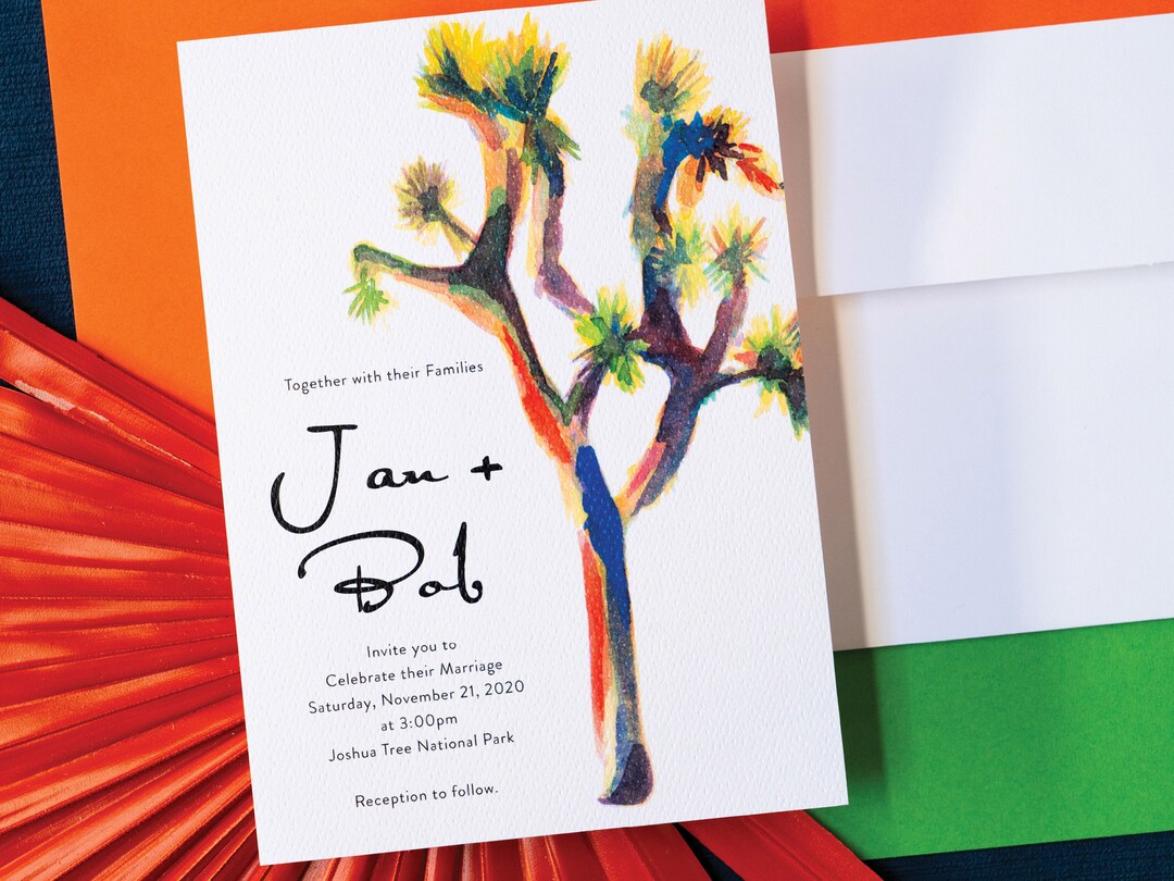 Joshua Tree Watercolor Wedding Invitation - Desert Boho Colorful ...
