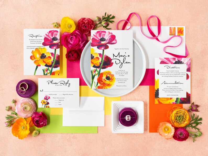 Watercolor Floral Wedding RSVP Card: Ranunculus Flower Design - Etsy