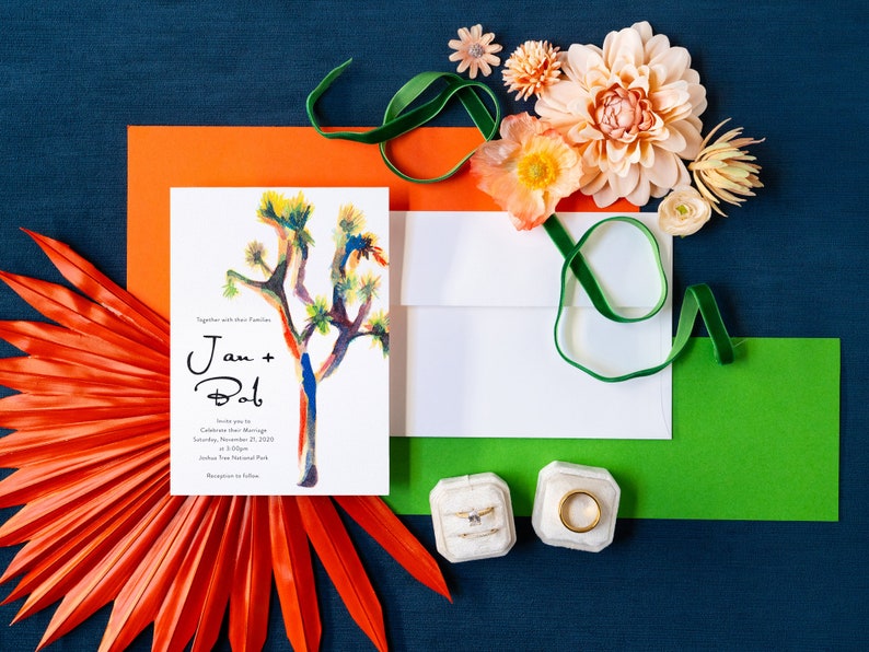 Joshua Tree Watercolor Wedding Invitation - Desert Boho Colorful ...
