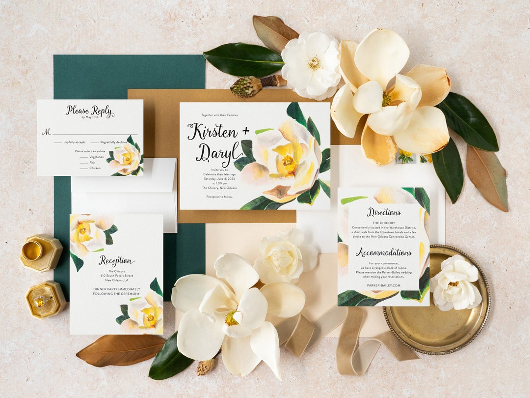 Magnolia Floral Watercolor Wedding Suite - White Magnolia Wedding ...