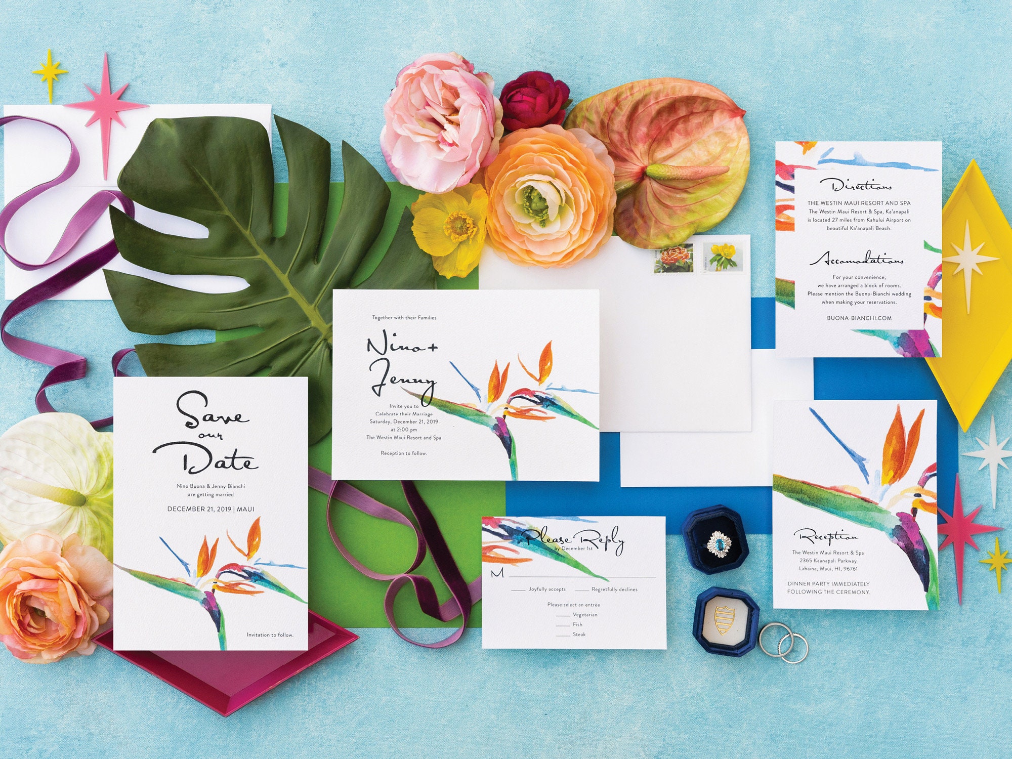 Bird of Paradise Watercolor Destination Wedding Save Our Date Colorful ...