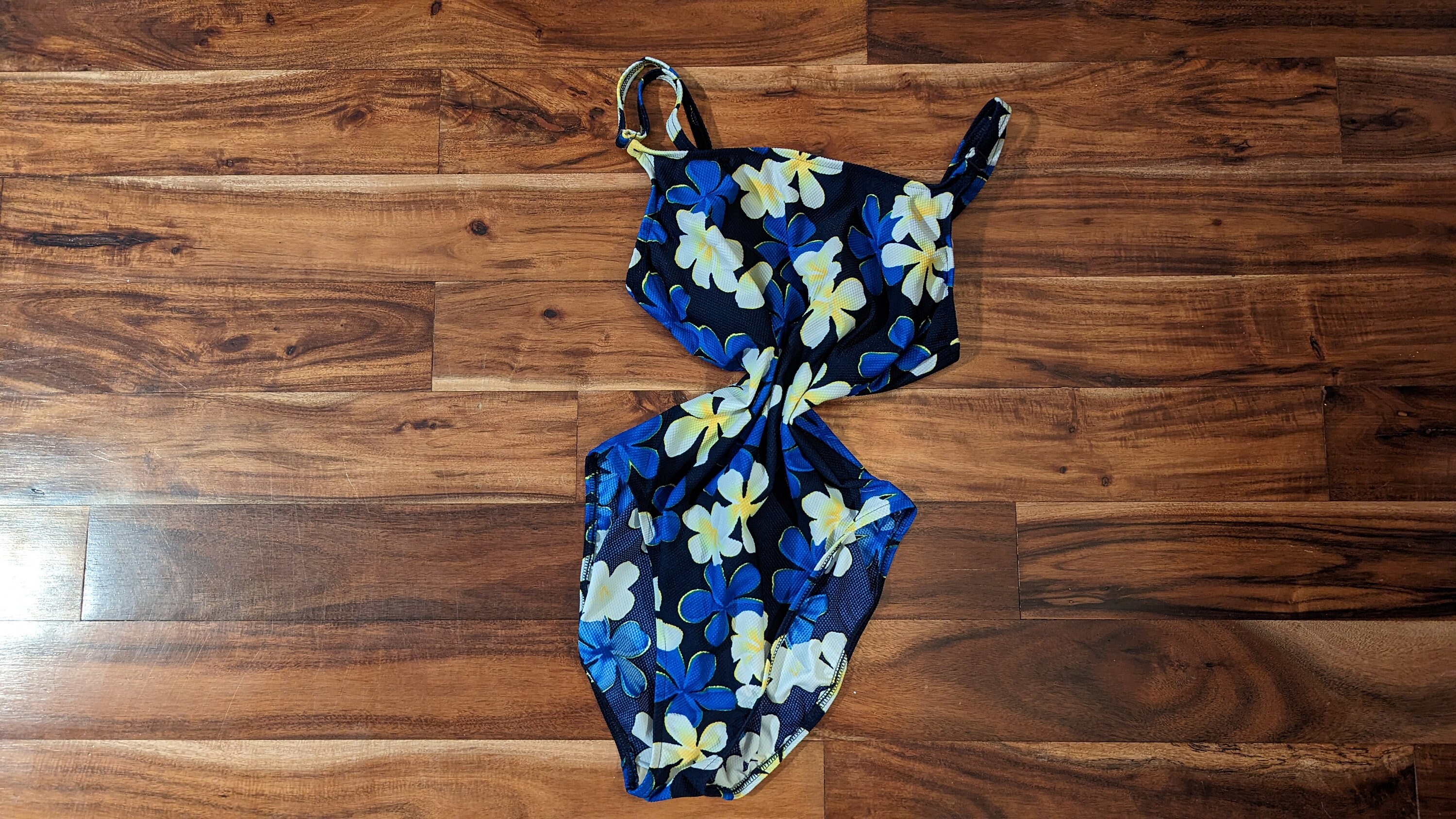 Vintage Very 90s Beach Cabana Blue and Yellow Hawaiian Floral One Piece ...