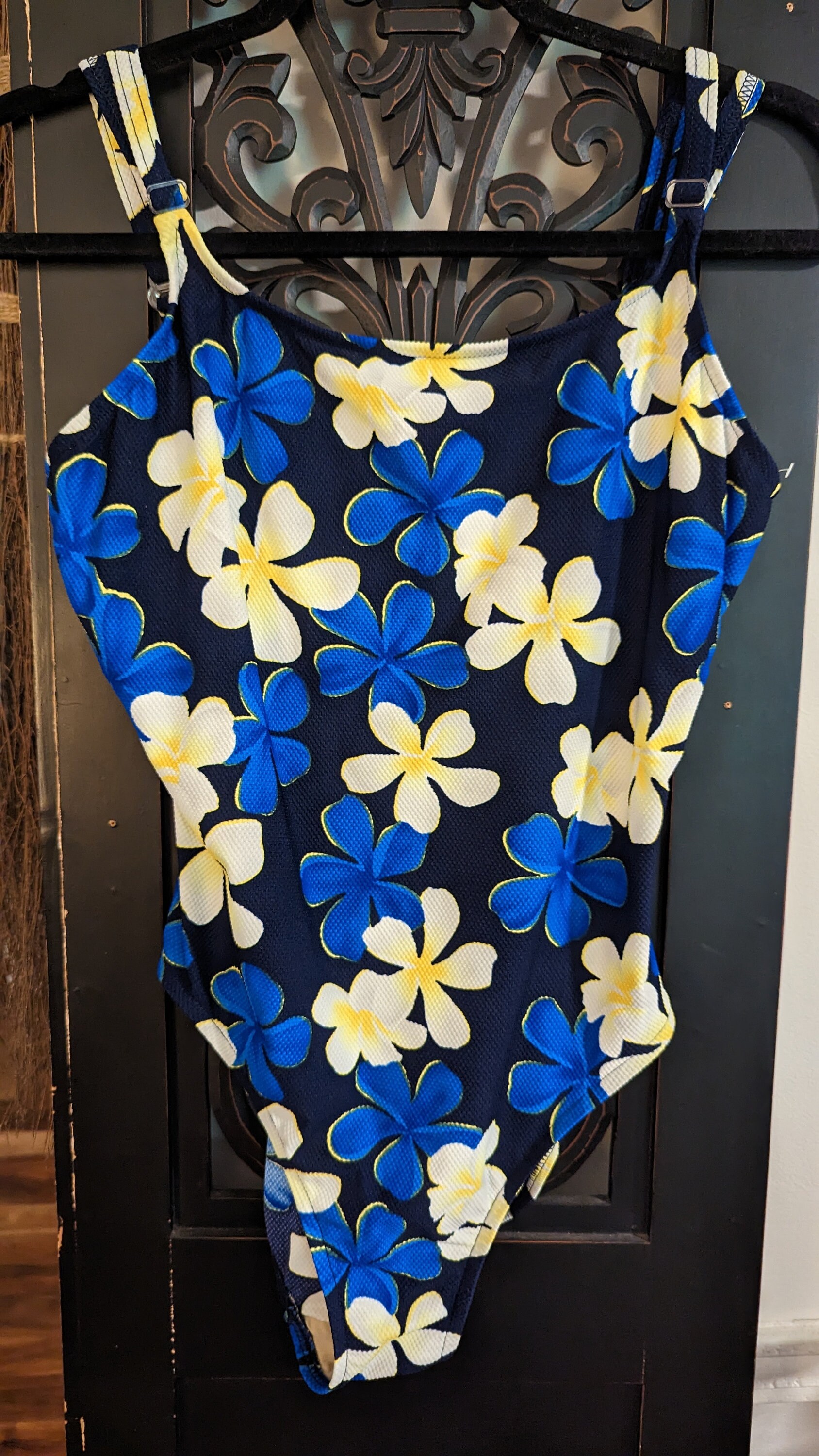Vintage Very 90s Beach Cabana Blue and Yellow Hawaiian Floral One Piece ...
