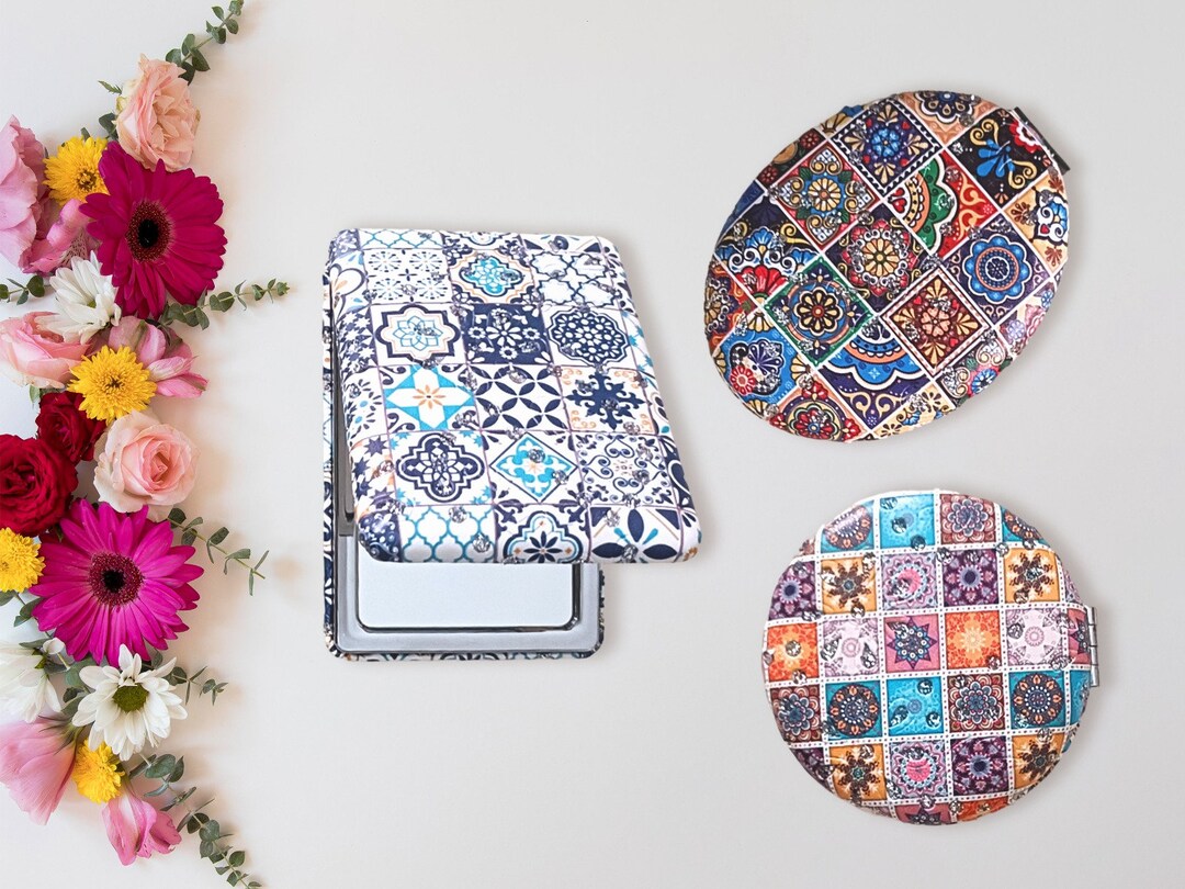 Set of 3 Multi Shapes Moroccan Compact Mirrors Pocket Mirror Woman's ...
