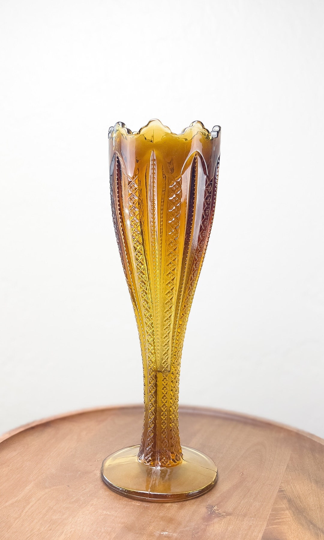 Vintage Tiara Burnt Honey Ribbon Vase - Etsy