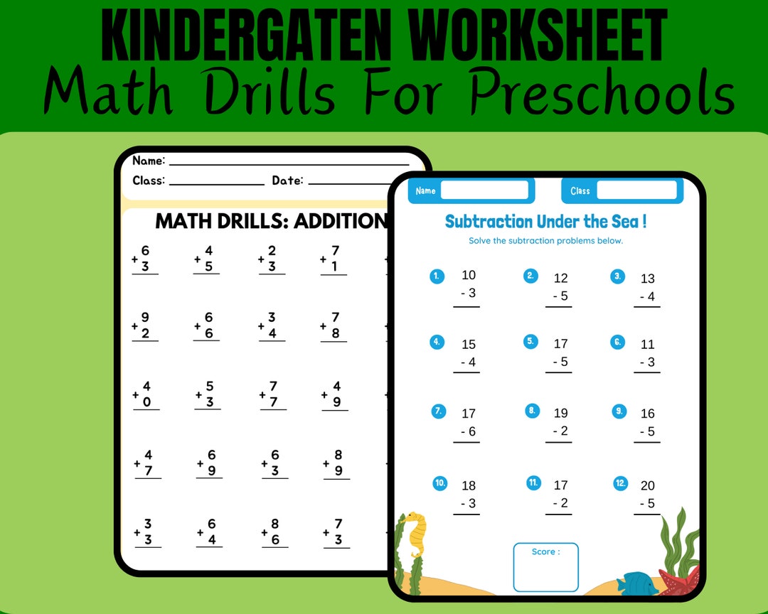 Math Drills: Illustration Subtraction Addition Worksheet - Etsy