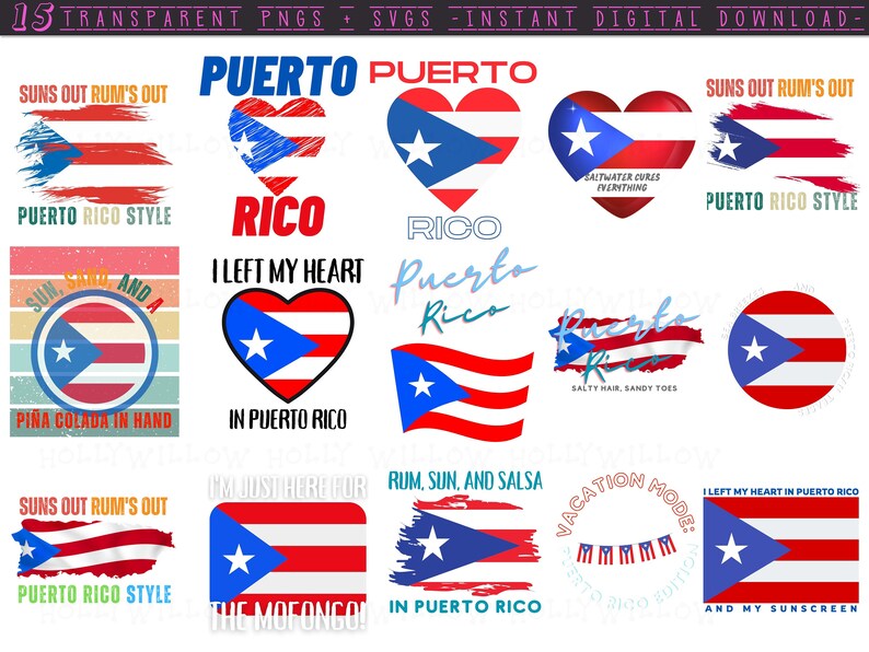 Puerto Rico Flag Tshirt PNG SVG Bundle, Includes 15 Puerto Rico Flag ...