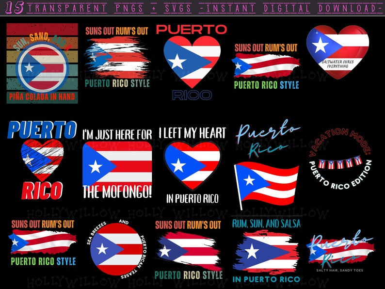 Puerto Rico Flag Tshirt PNG SVG Bundle, Includes 15 Puerto Rico Flag ...