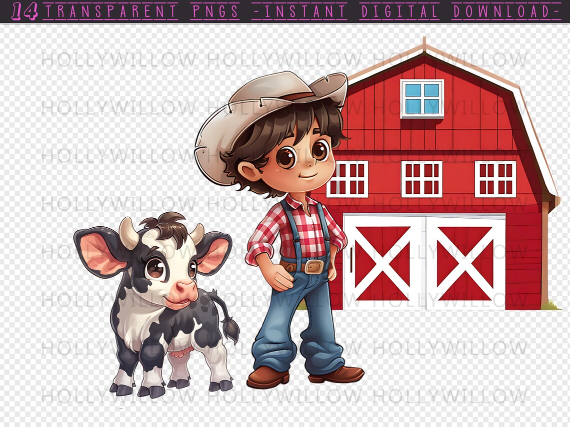 Cute Farm Clipart PNG Bundle, Cute Farm Animal Clipart, Barn, Tractor ...