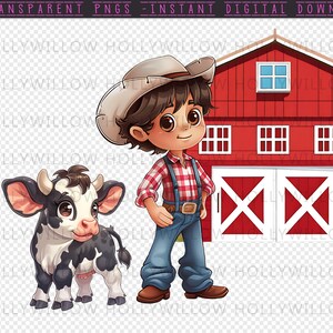 Cute Farm Clipart PNG Bundle, Cute Farm Animal Clipart, Barn, Tractor ...