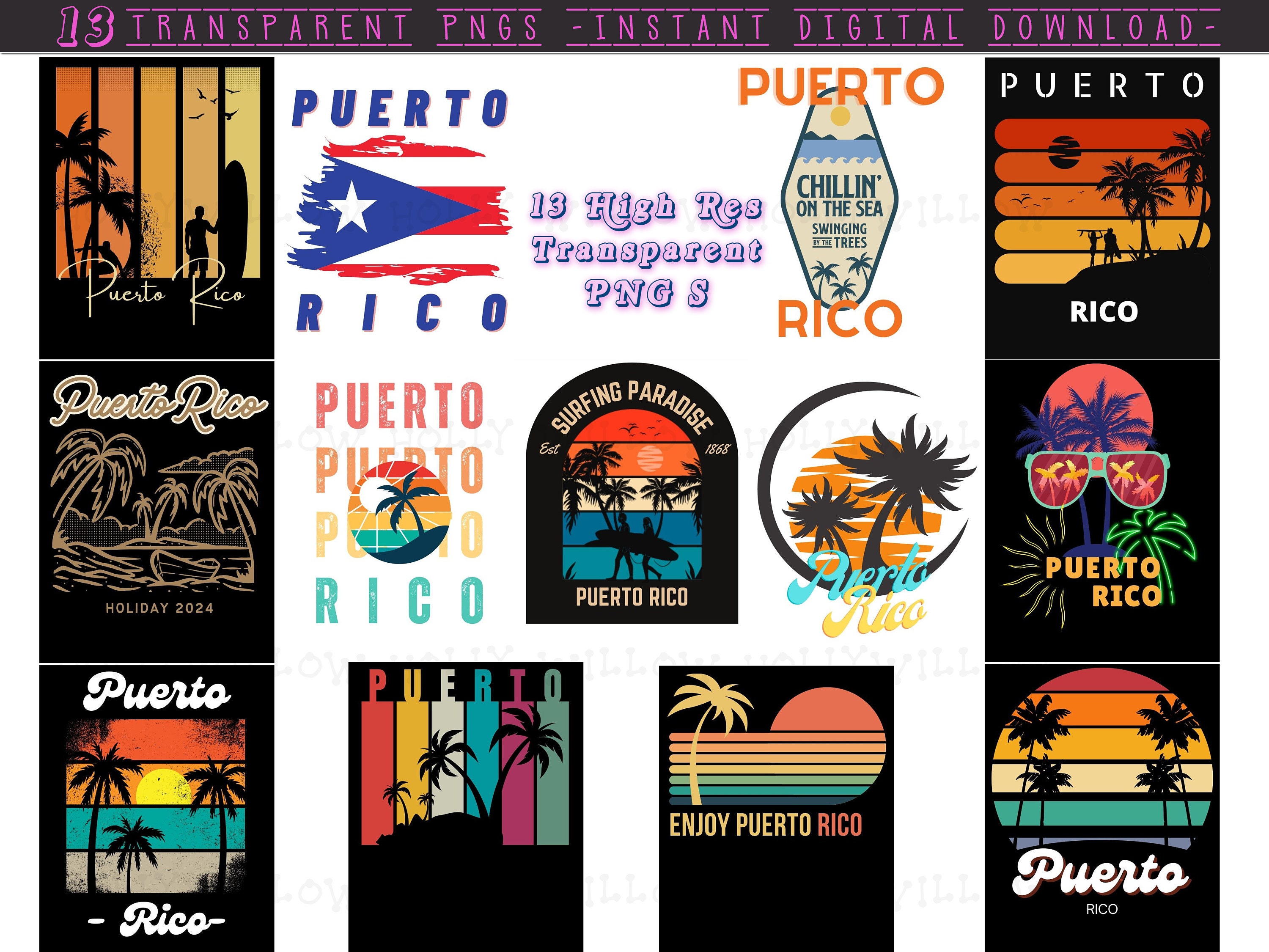Puerto Rico T-shirt PNG Design Bundle, Incl 13 Puerto Rican Beach ...