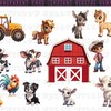 Cute Farm Clipart PNG Bundle, Cute Farm Animal Clipart, Barn, Tractor ...