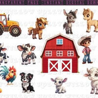 Cute Farm Clipart PNG Bundle, Cute Farm Animal Clipart, Barn, Tractor ...