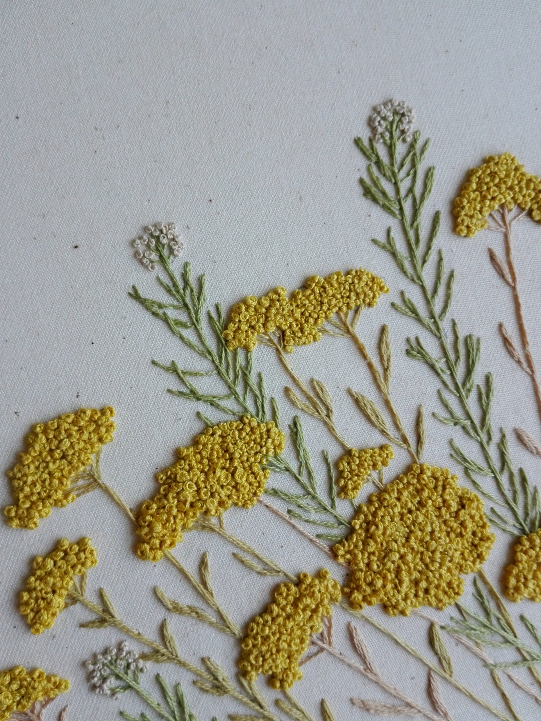 Golden Yarrow Flower Embroidery Art Finished Art - Etsy