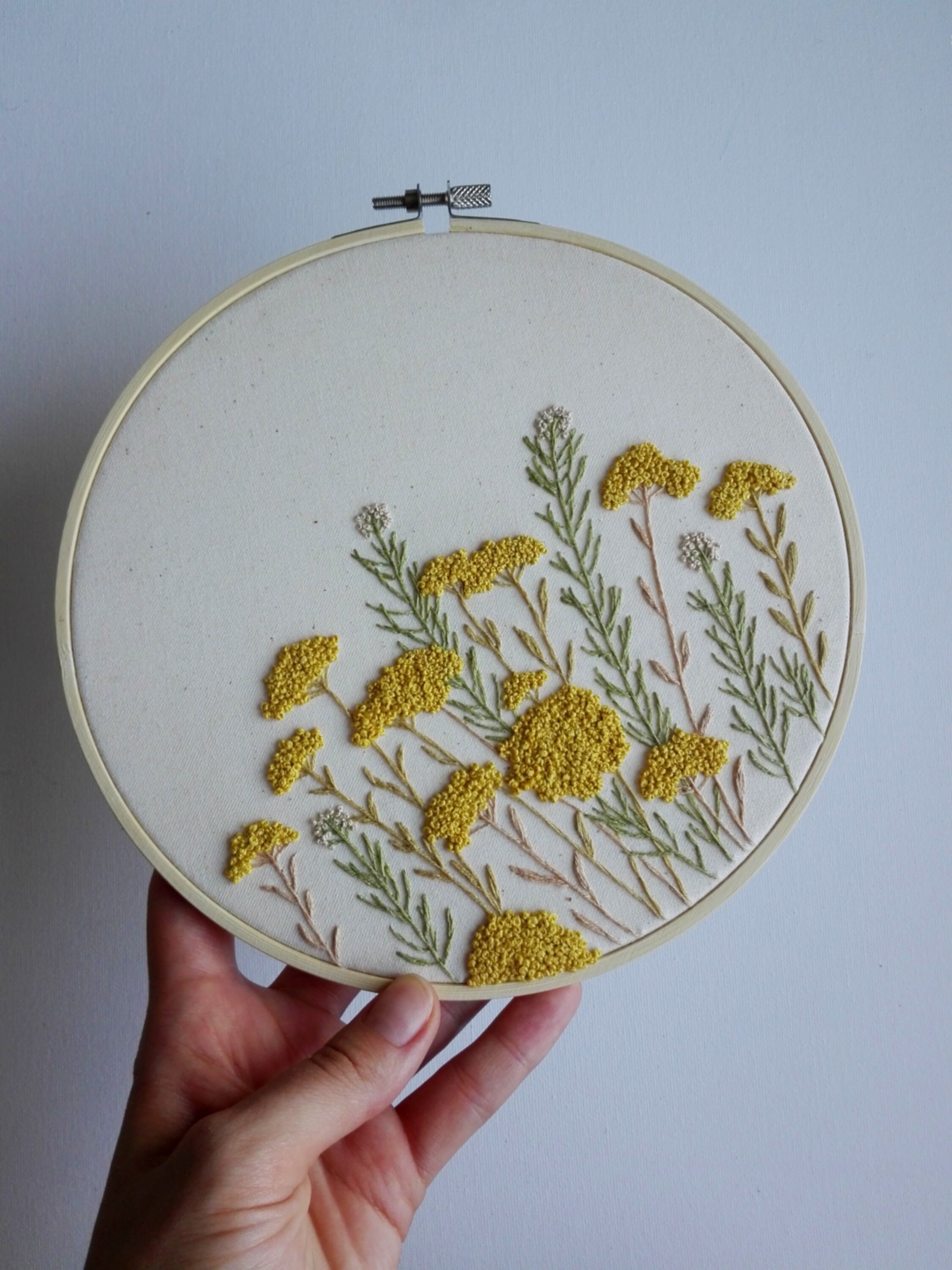 Golden Yarrow Flower Embroidery Art Finished Art - Etsy