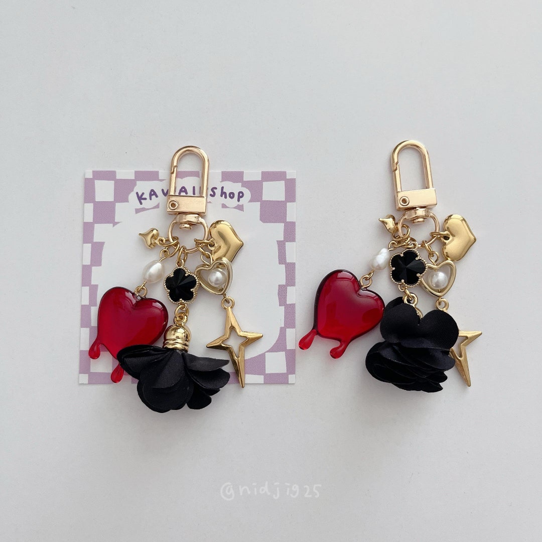 Melted Heart X Freshwater Pearl X Fabric Flower Keychain Freshwater ...