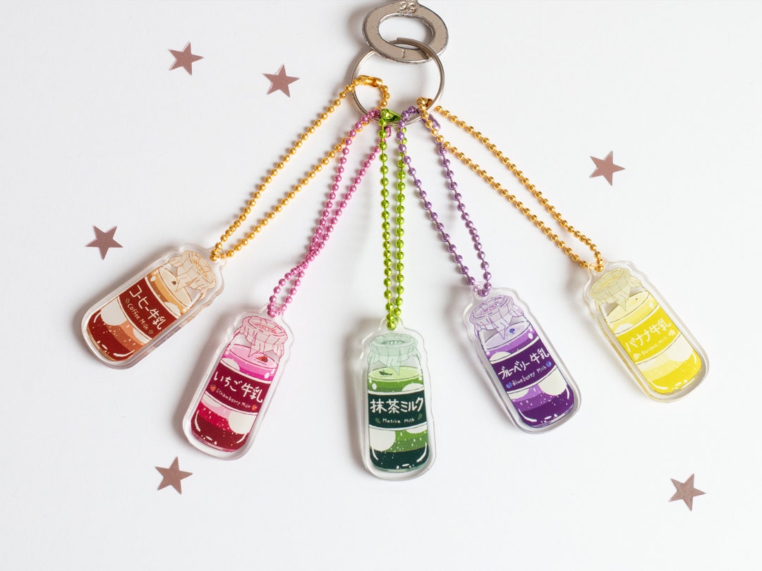 Kawaii Milk Clear Keychains Cute Matcha Strawberry Banana - Etsy