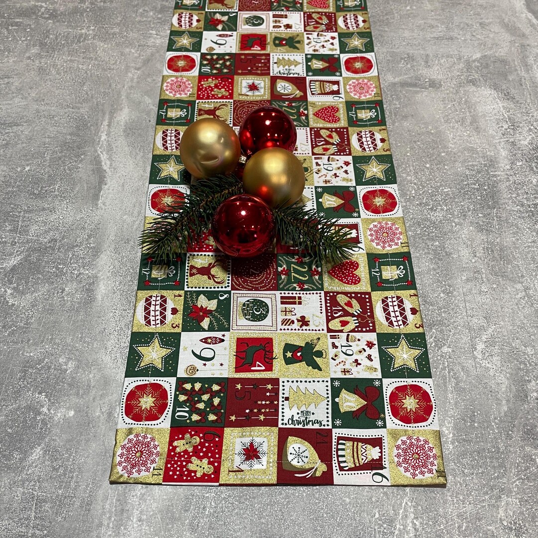 Table Runner Colorful Checkered With Many Motifs/christmas/advent ...
