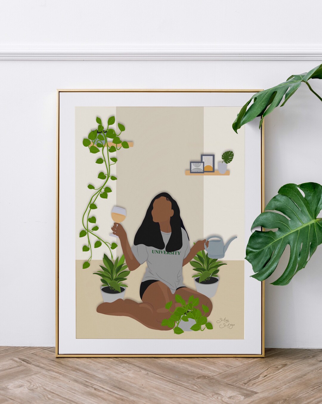 Plant Mom Art | Woman Plant Art Print | Plant Girl Art | Plant Wall Art ...