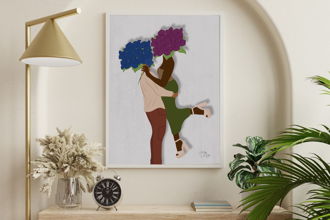 African American Couple Wall Art Print | Black Man & Black Woman Portrait Art | Black Couple ...