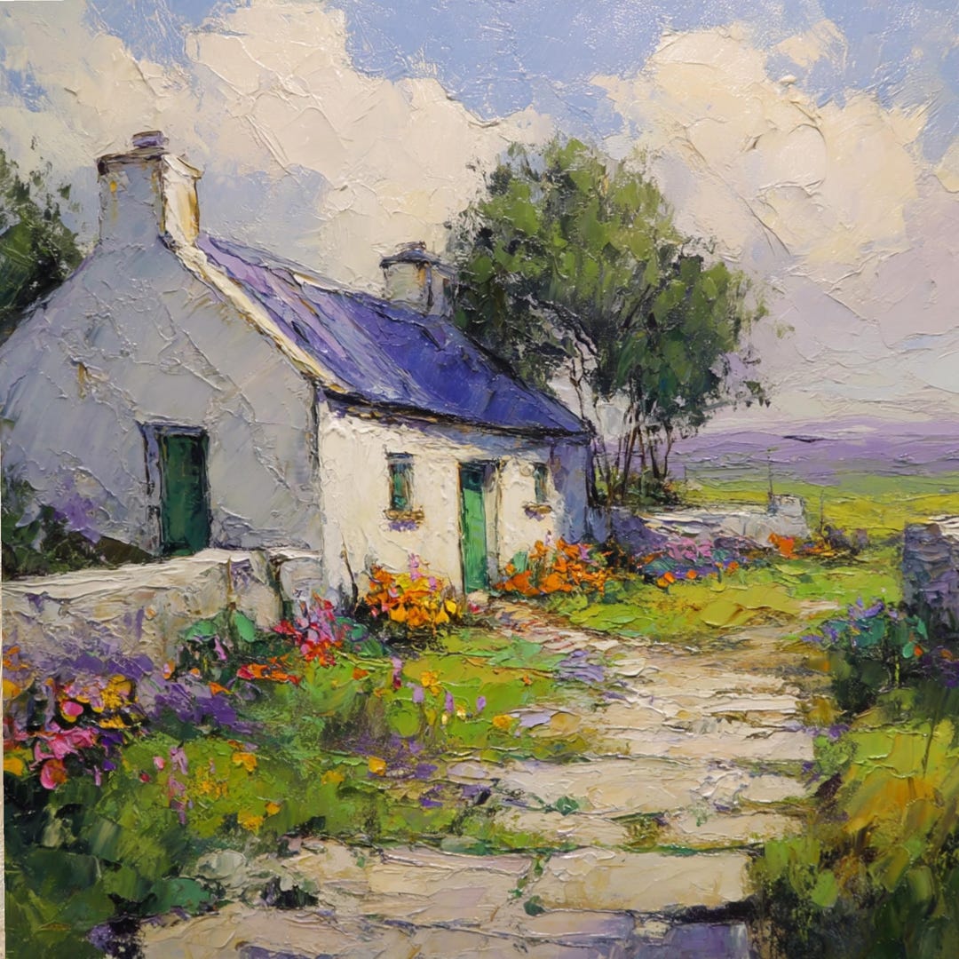 Irish Rustic Farmhouse Art Landscape Impasto Oil Painting Cozy Home ...