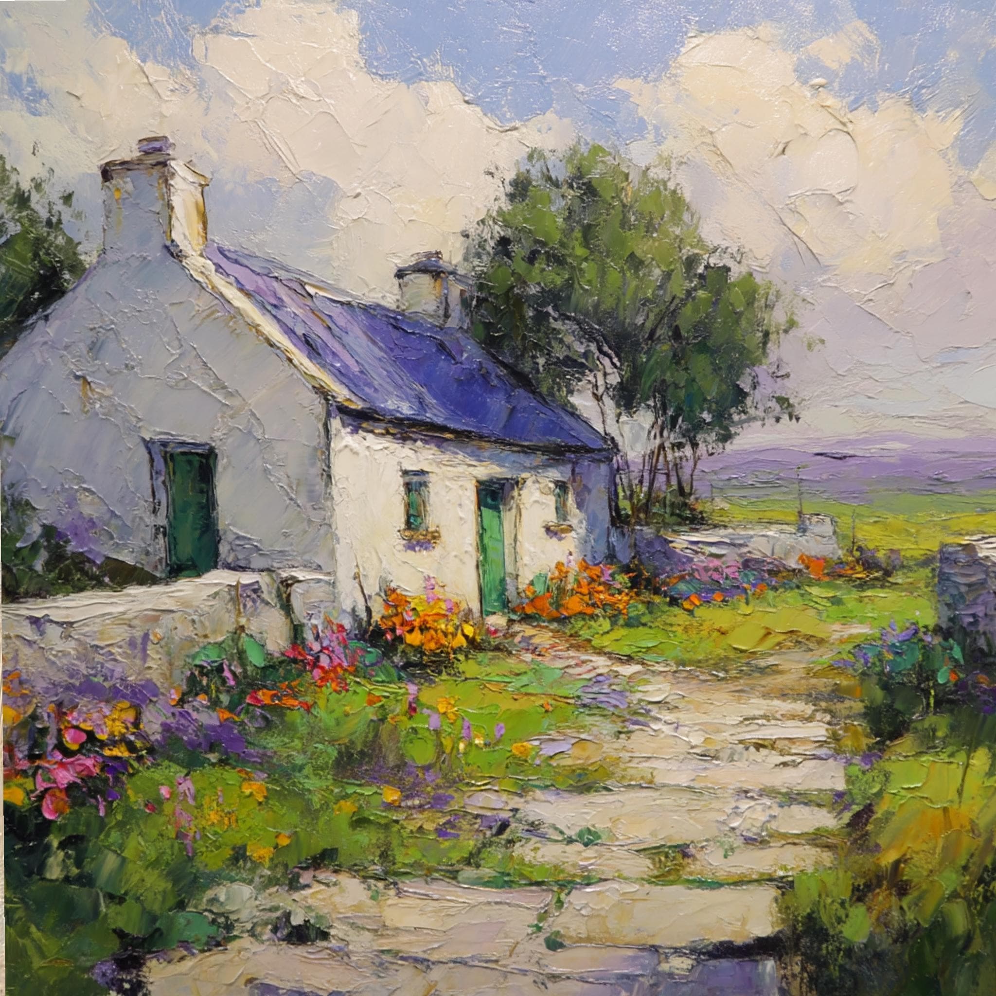 Irish Farmhouse Oil Painting: Rustic Impasto Landscape Art - Etsy