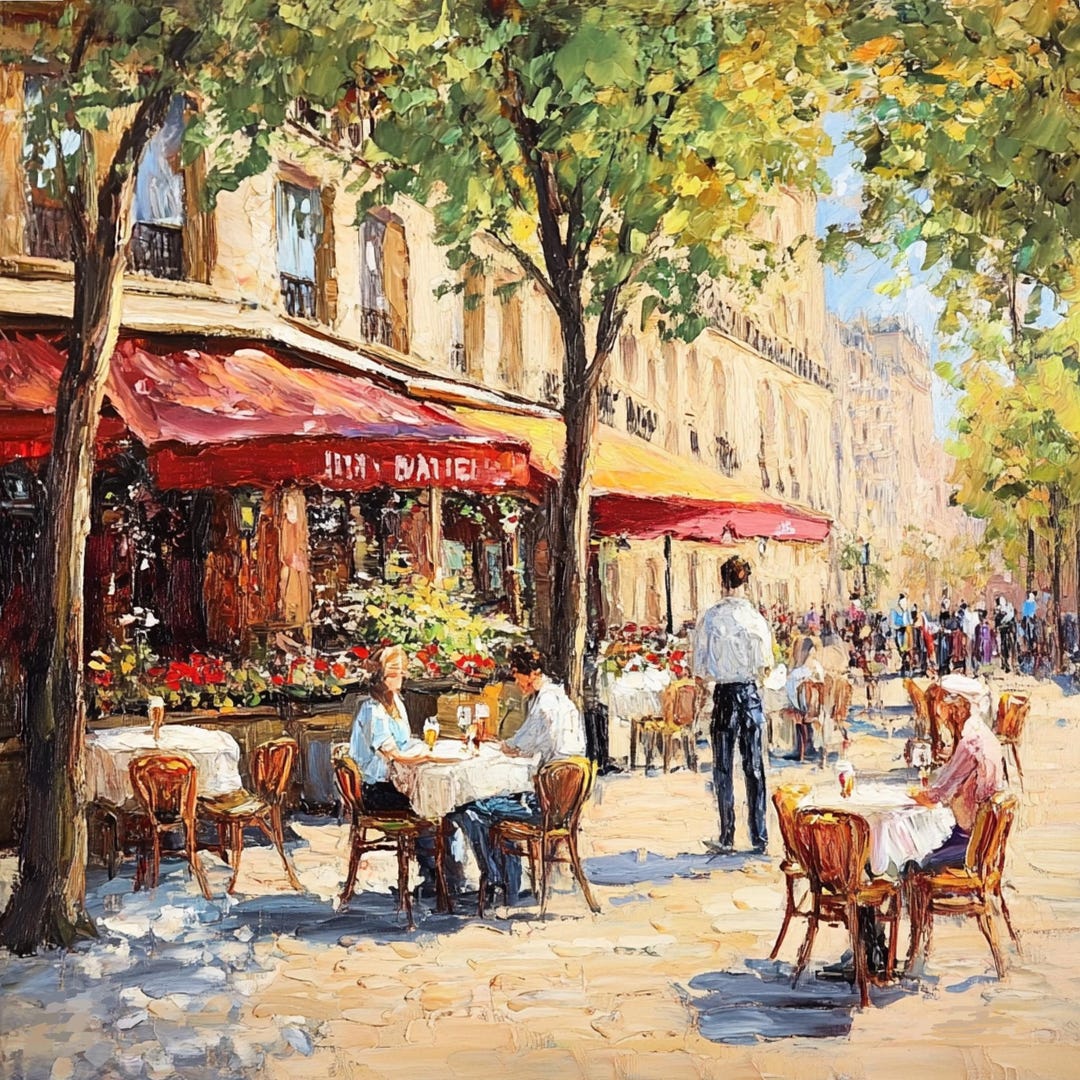 French Cafe Art Summer Day in Paris Painting France Cityscape Textured ...
