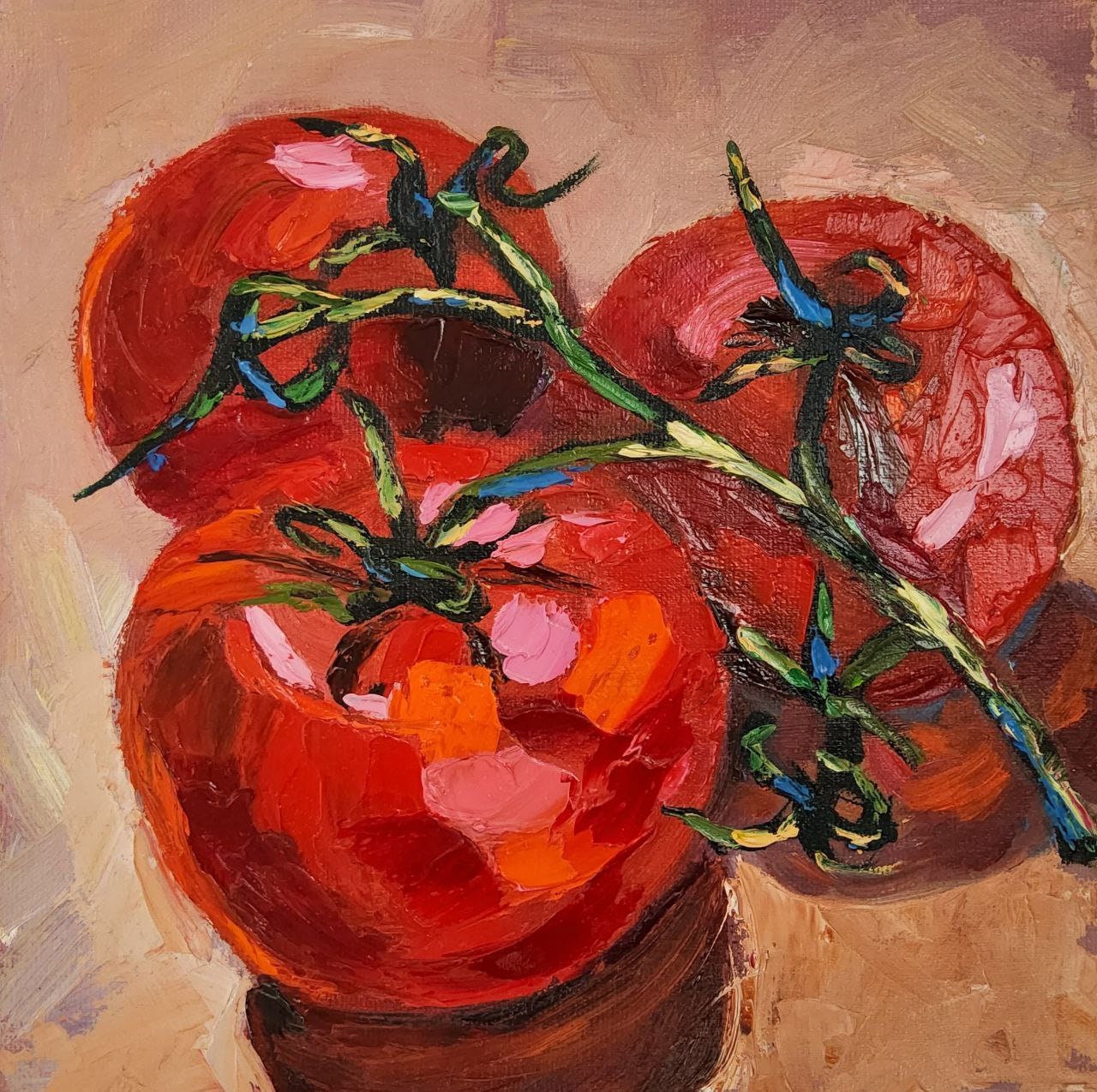 Tomato Red Oil Painting Kitchen Original Art 8x8 Small Painting ...