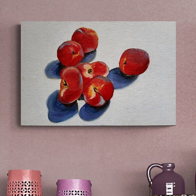 Peach Painting Fruit Original Art Small Oil Painting Kitchen Wall Art ...
