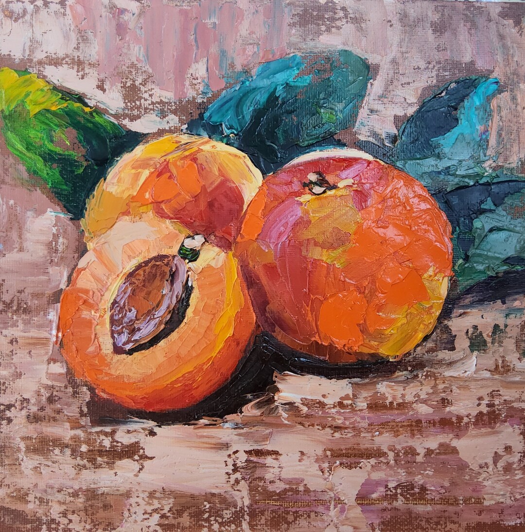 Peach Painting Original Art Oil Still Life Painting Fruit Artwork ...