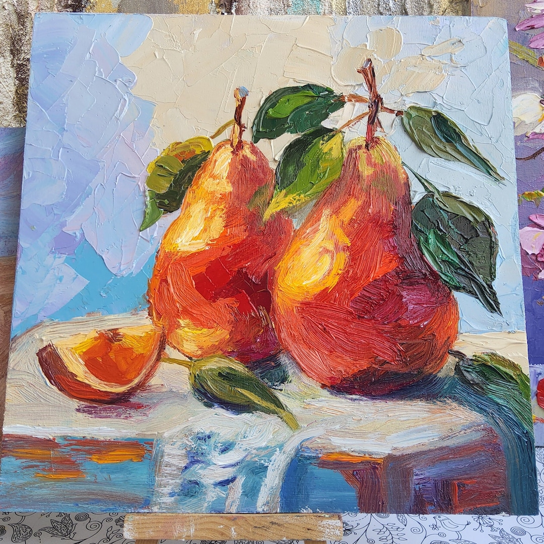 Pear Painting Red Pear Original Art 8x8 Impasto Painting Fruit Artwork ...
