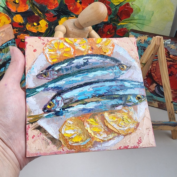 Fish on a Plate Painting - Etsy