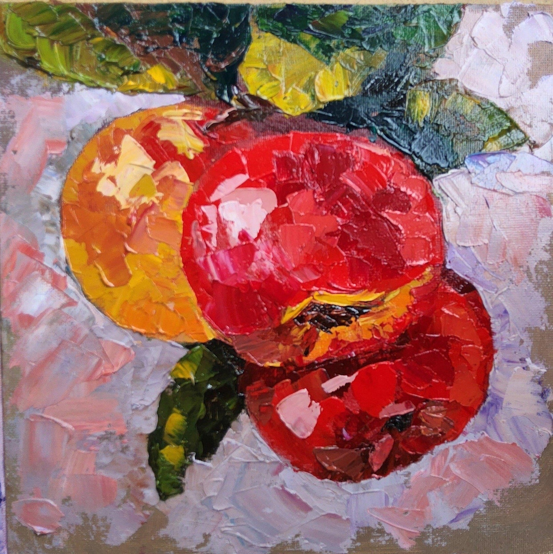 Apple Original Oil Painting: Impasto Fruit Still Life, 8x8 Kitchen Wall ...