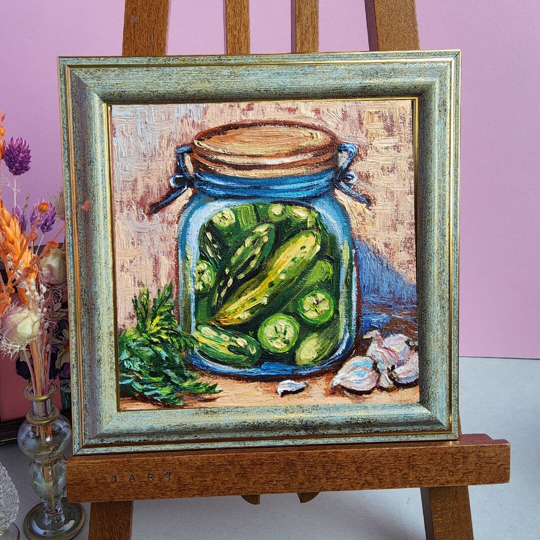 Pickles Cucumbers Original Oil Painting 6x6 Still Life Kitchen Decor ...
