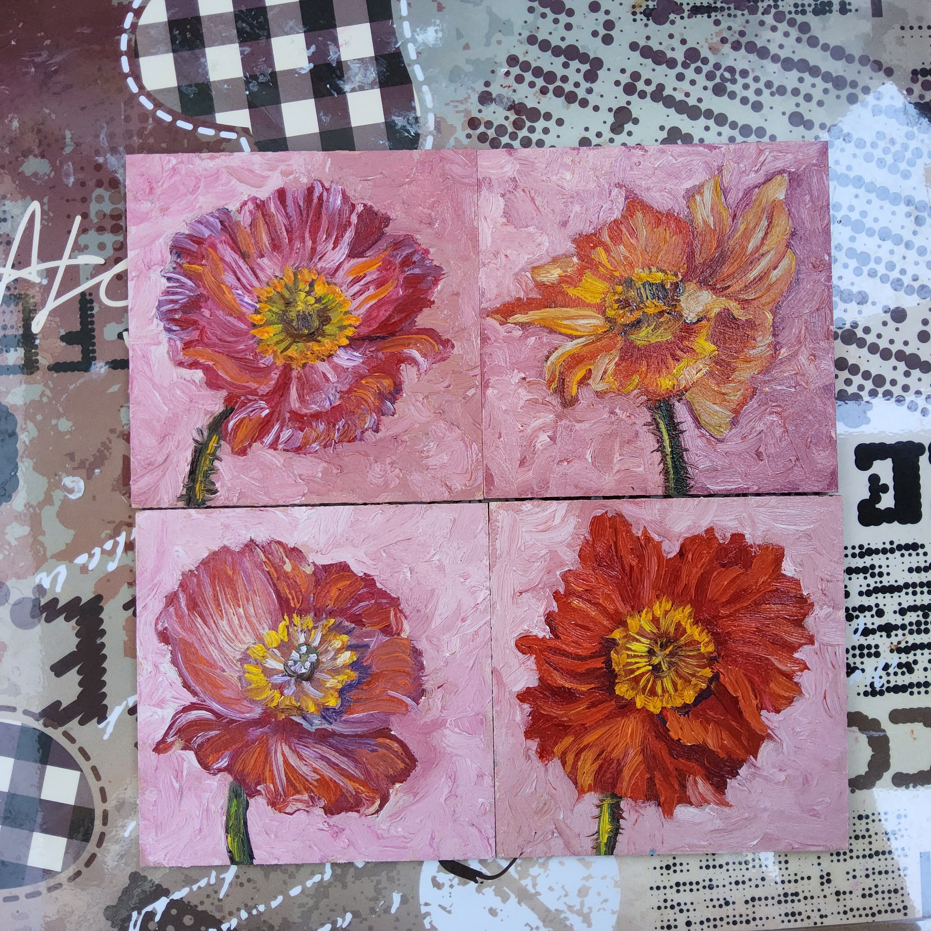 Poppy Flower Original Mini Oil Painting 4x4 Still Life Solo Floral ...