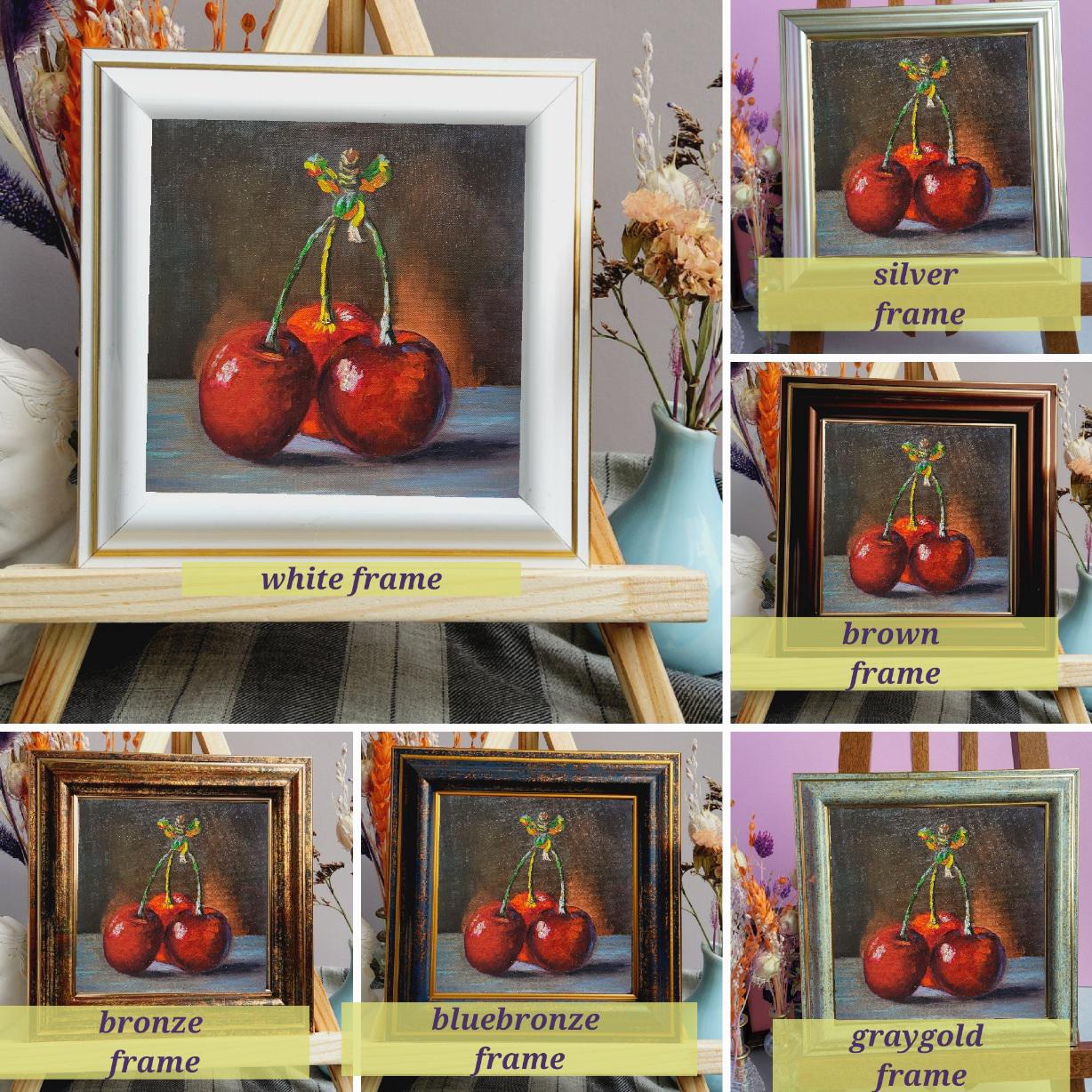 Cherry Oil Painting: Small Fruit Still Life, Red Cherries on Canvas ...