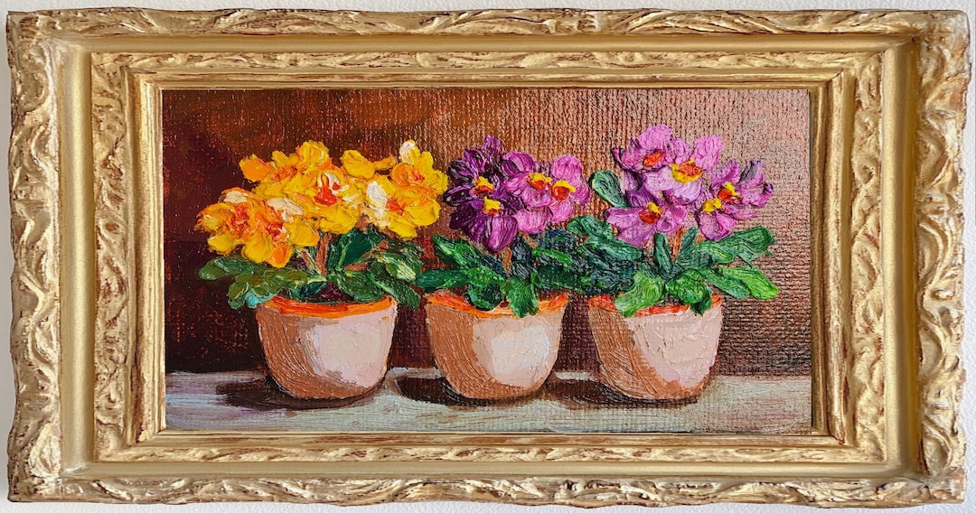 Primrose Painting Original Trio of Primroses Impasto Floral Painting ...