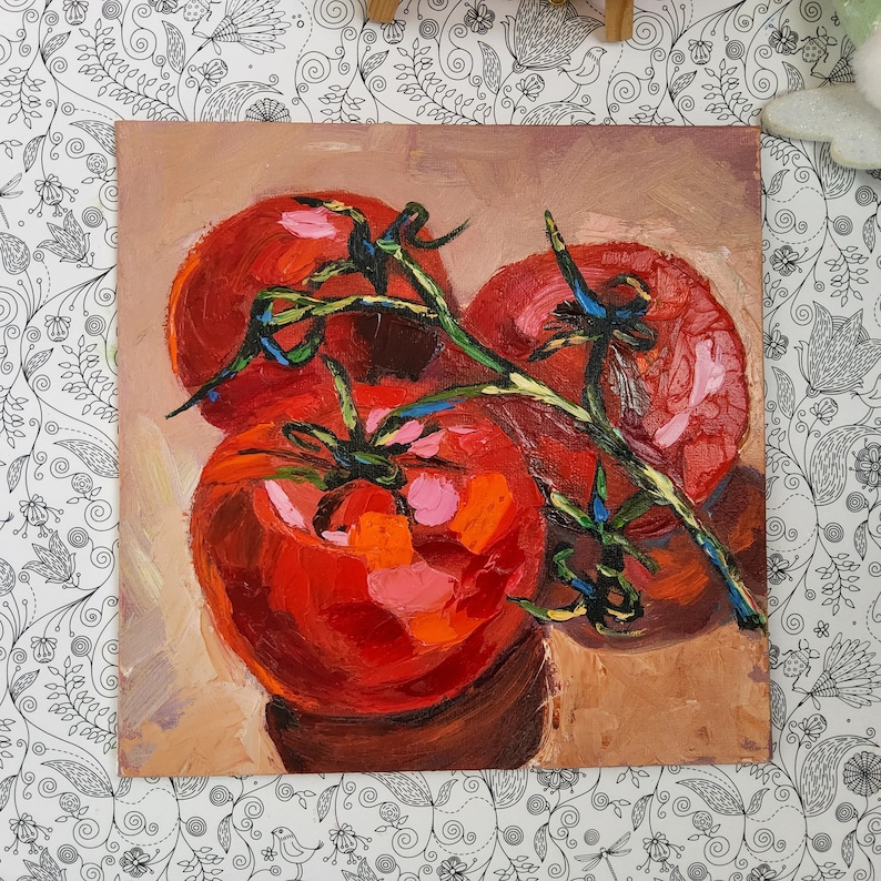 Tomato Red Oil Painting Kitchen Original Art 8x8 Small Painting ...