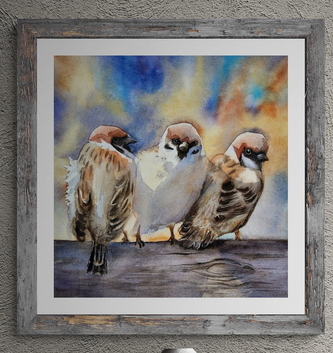 Sparrows Painting Original Painting Watercolor Bird Garden - Etsy