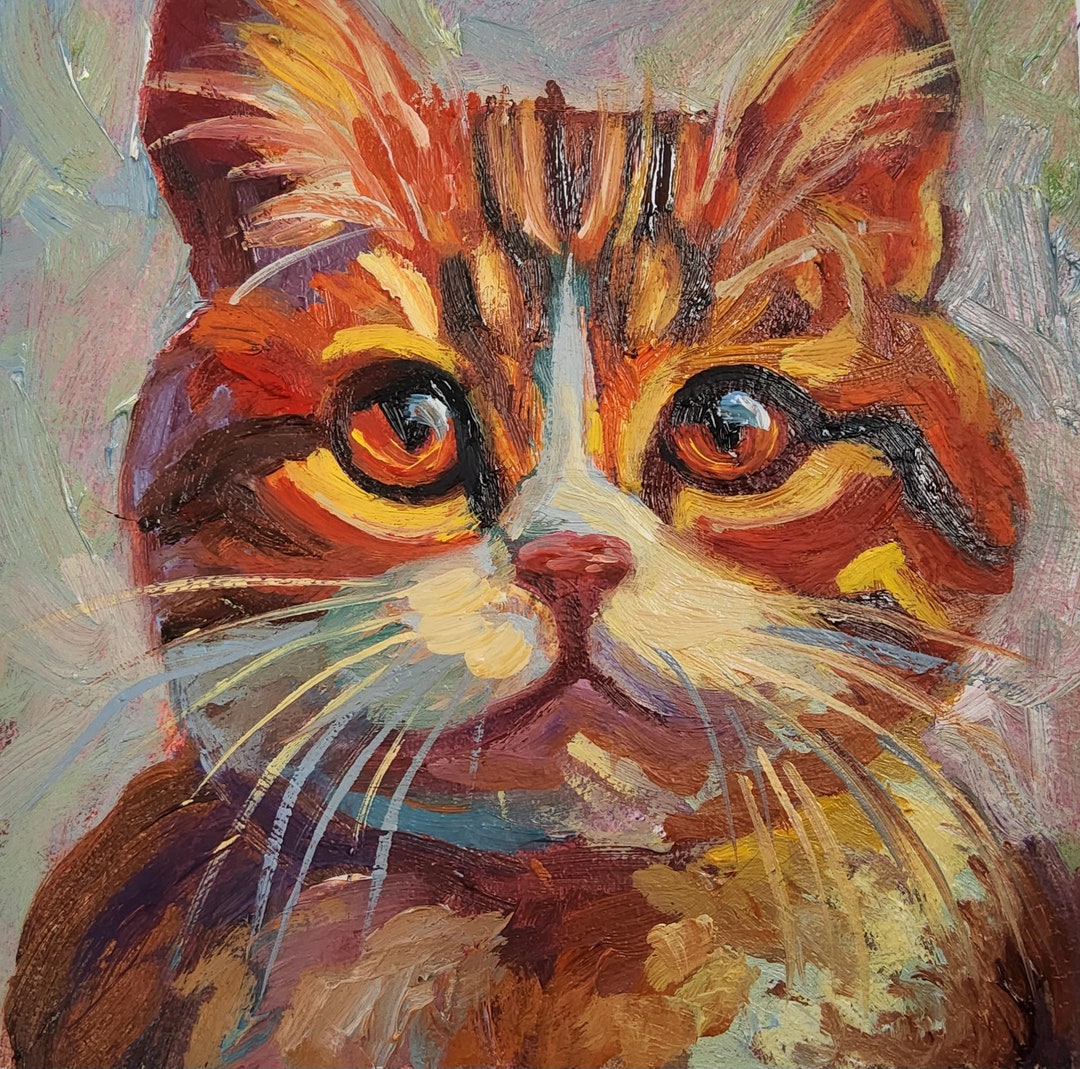 Cat Orange Painting Original Art Impasto Oil Painting Pet Portrait ...