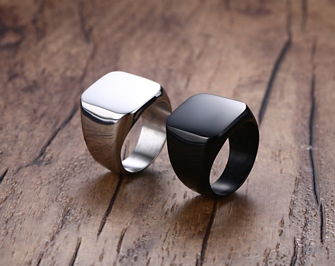 Silver Square Ring Men's Pinky Ring, Silver Square Signet Rings, Woman ...