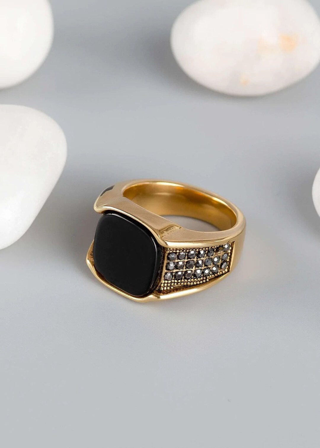 Square Black Onyx Ring Man Signet Ring, Rings for Him, Gold Black ...