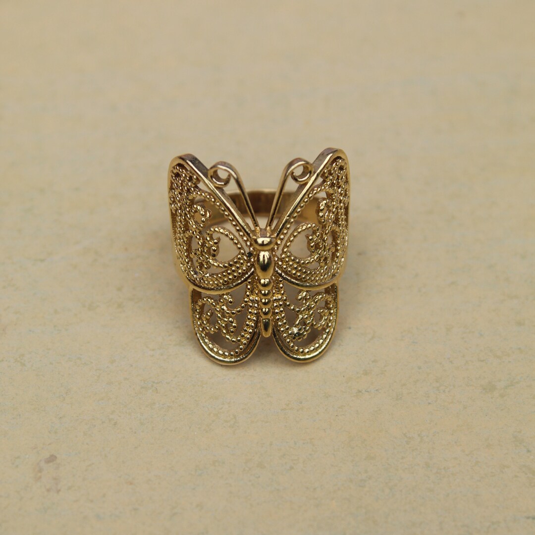 Butterfly Ring, Filigree Wrap Ring, Gold Women Ring. Handmade Artisan ...
