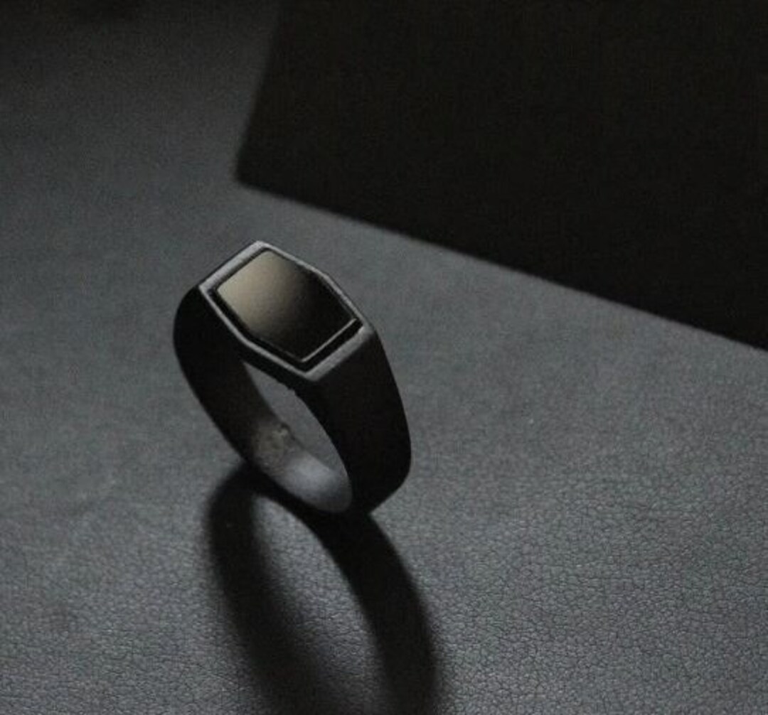 Black Obsidian Ring for Men, Index Finger Ring, Black Cool Rings for ...