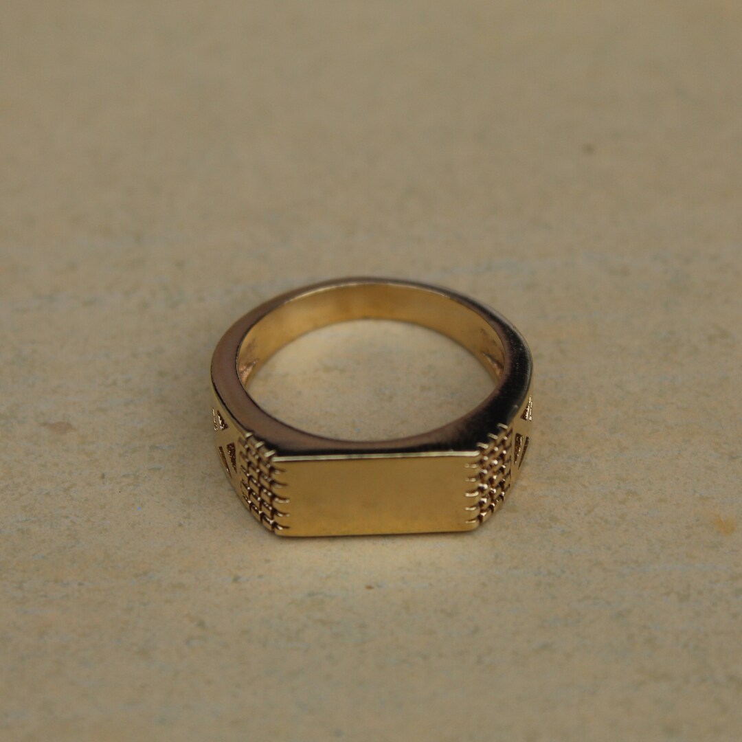 Bronze Rectangular Flat Bar Signet Ring, Woman Ring, Signet Silver Ring ...