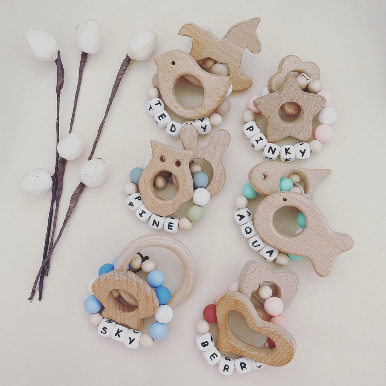 Personalised Baby Gift Rattle/silicone Beads - Etsy UK