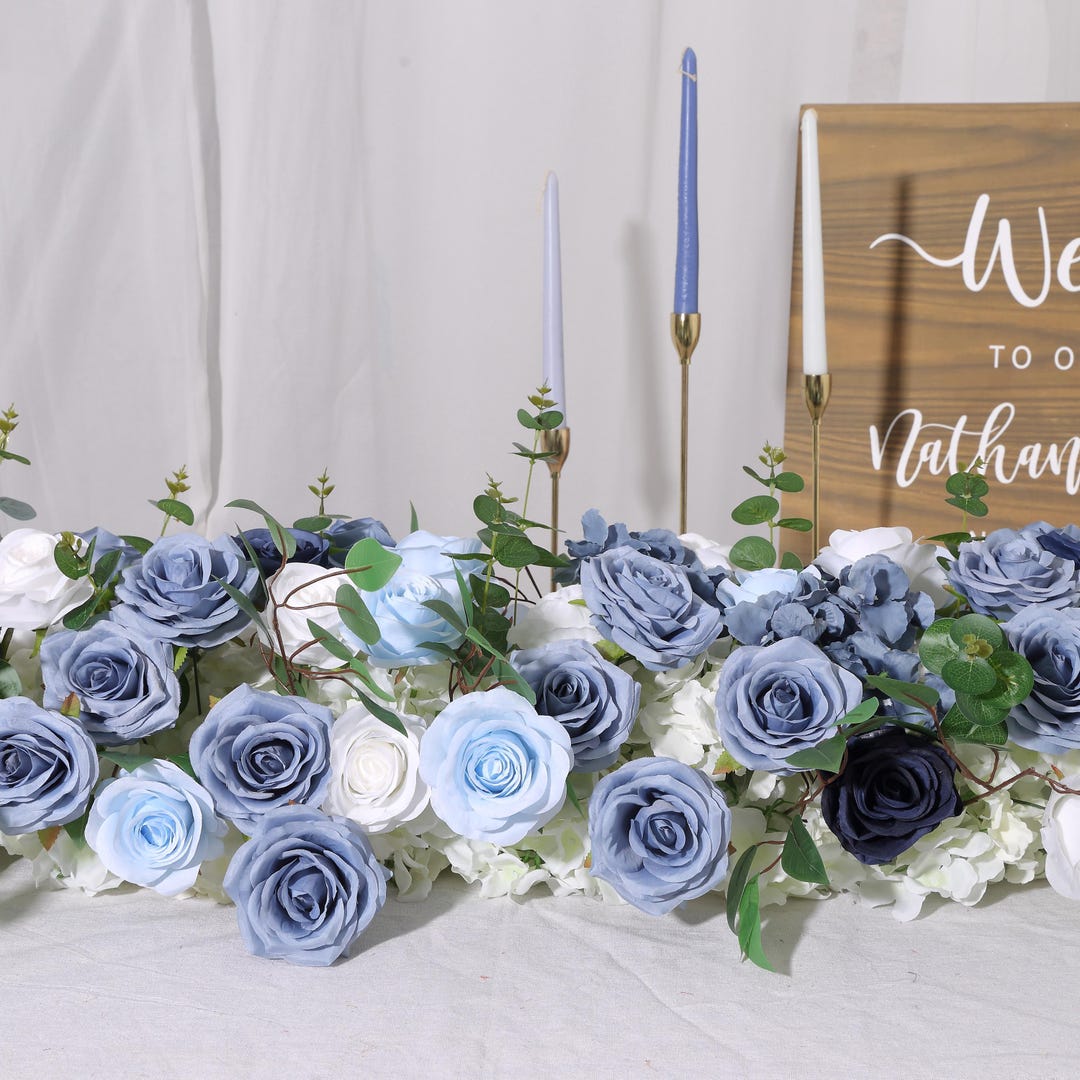 Dusty Blue Rose Flower Row Blue Flower Runner Silk Floral Row Wedding ...