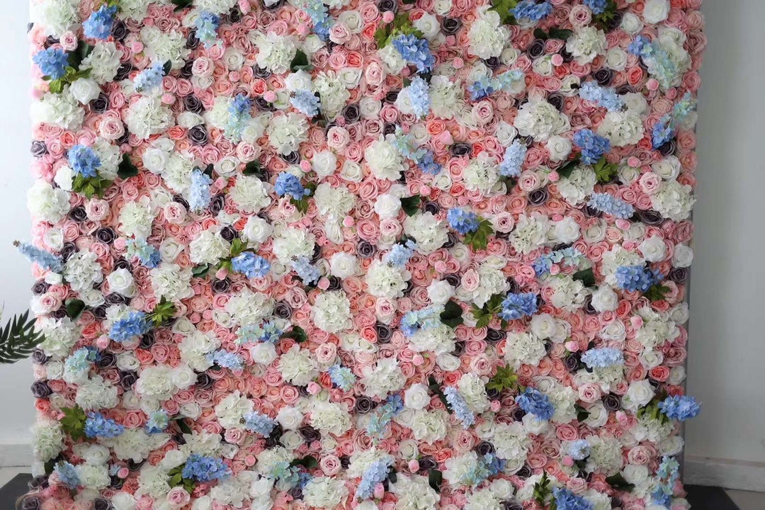 2024 Blush White Blue Flowers Wall High Quality Blue Silk Flowers Wall ...