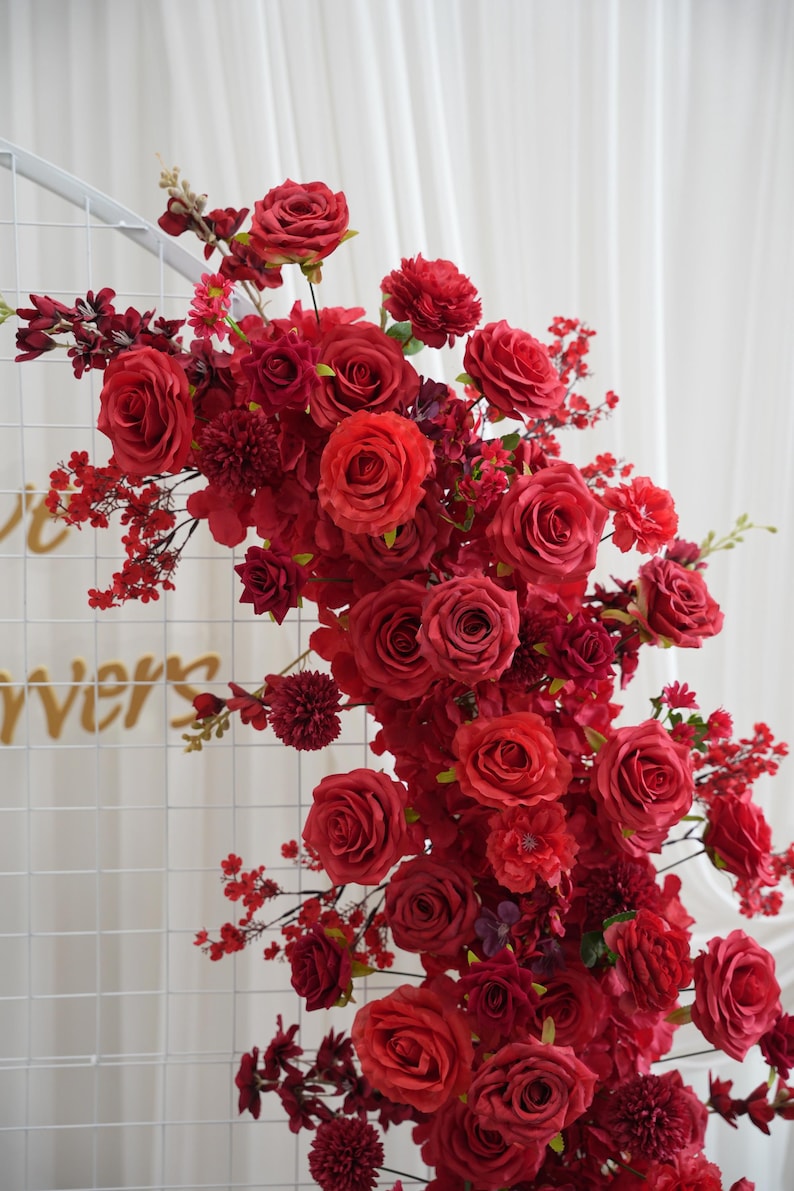 Red Silk Rose Arch Backdrop: Wedding Table Decor, Flowers in Red Flower ...